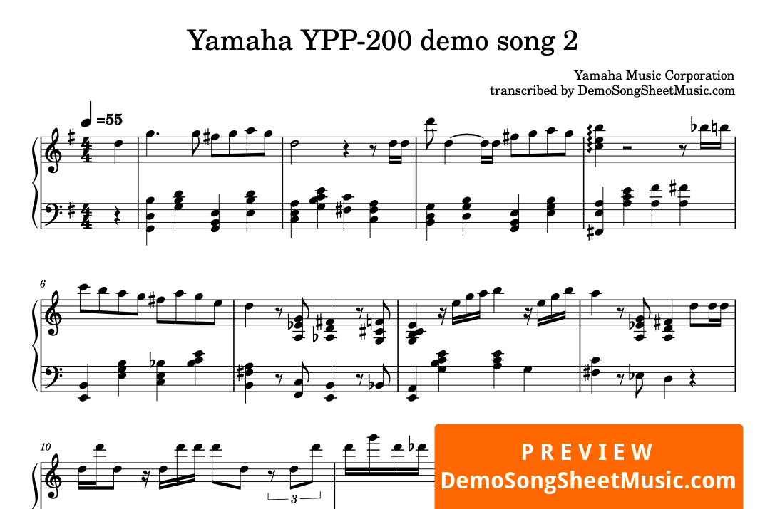 Yamaha YPP-200 Second Demo Song – Sheet Music, MIDI & MP3